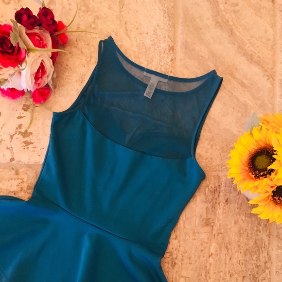 Tops | Blueteal Ruffle Bottom Party Top Wmesh Plunge | Poshmark